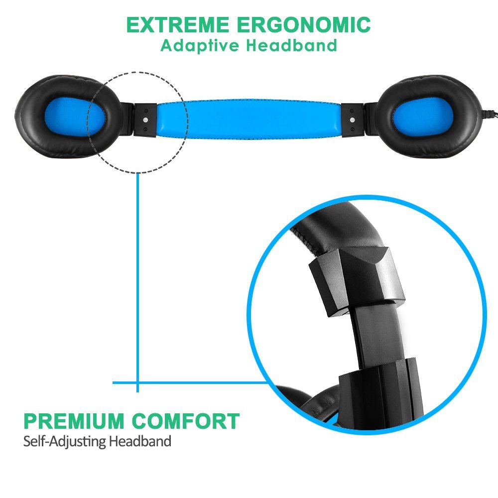 Gaming Headset,3.5mm Wired Bass Stereo Noise Isolation Gaming Headphones with Mic for Laptop Computer, Cellphone, Volume Control (Black and Blue)