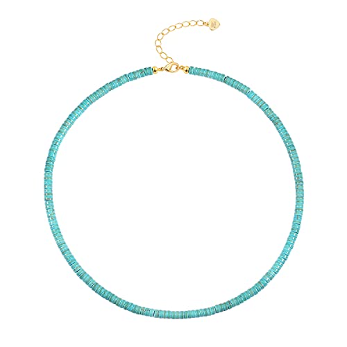 Aobei Pearl Simulated Turquoise Choker Blue Clay Seed Beads Necklace Bohemian Jewelry for Women 15â