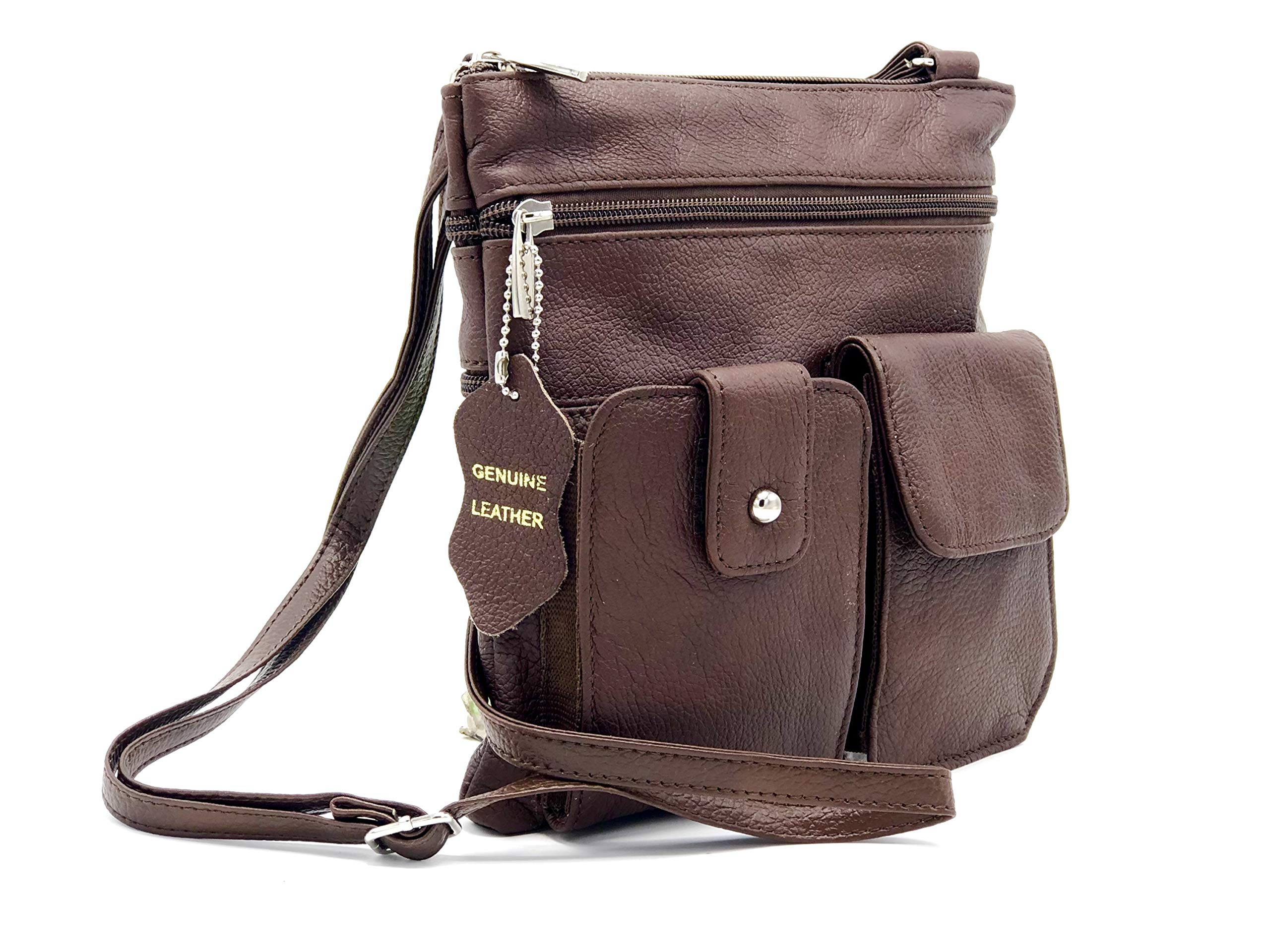 Goson Leather Crossbody Mini Purse Organizer Travel Bag - Hand Crafted Brown Cowhide Leather Purse