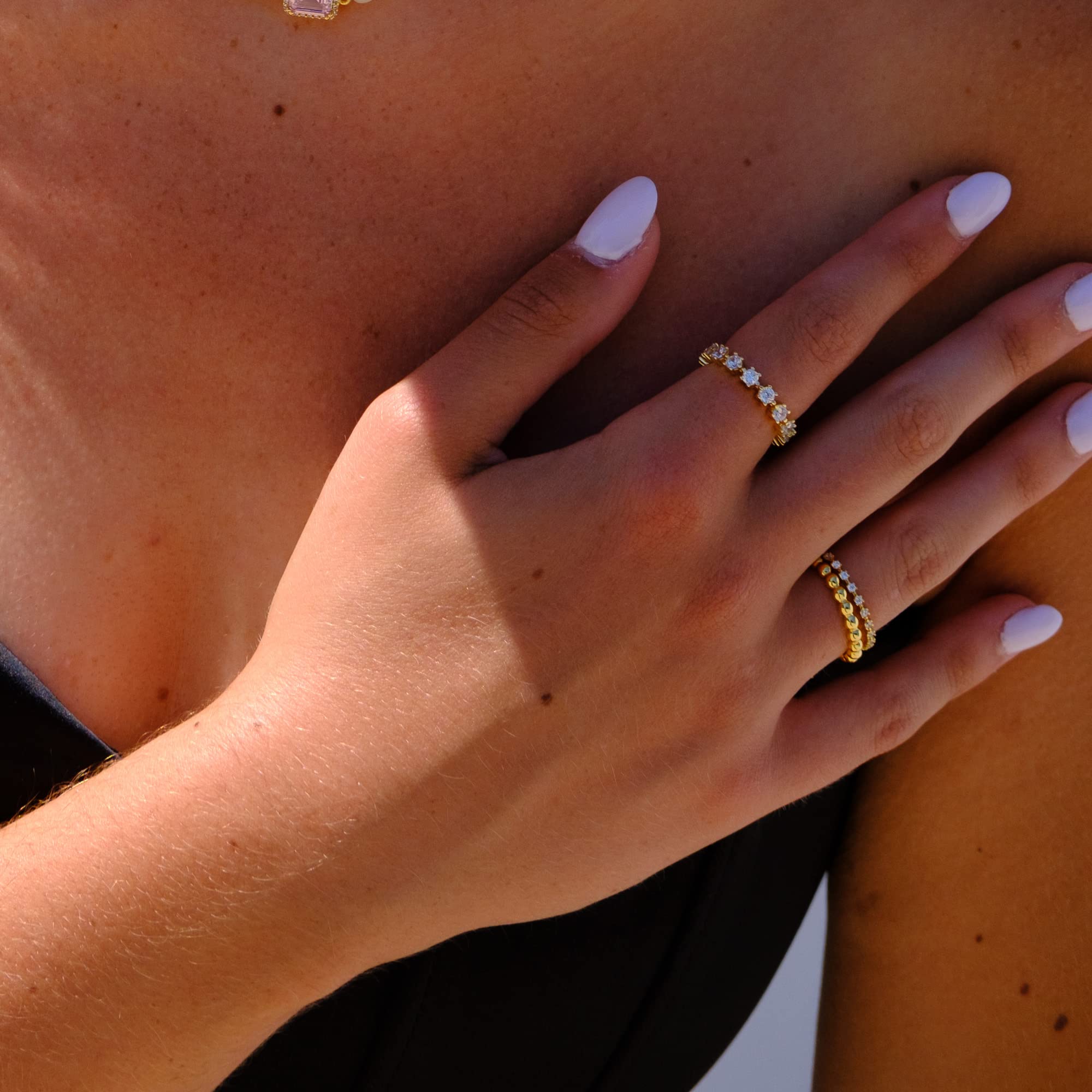 Aurelia Mae 18K Gold Plated Sterling Silver Bold Beaded Ring | Big Bead Stackable Ring Size 8