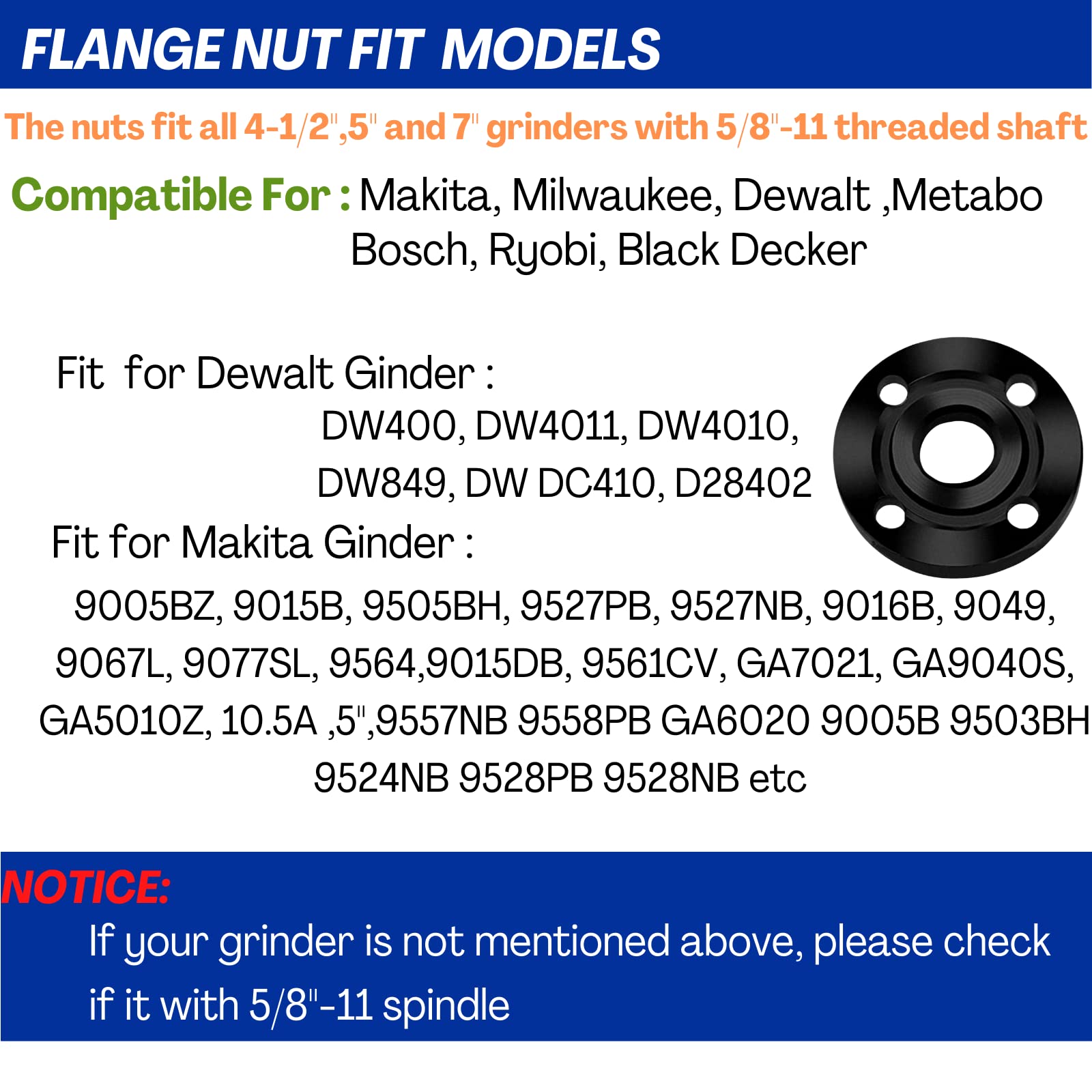 Angle Grinder Wrench Angle Grinder Nut 2PCS Grinder Flange Nut 5/8-11 Grinder Nuts Compatible with Dewalt Milwaukee Makita Bosch Ryobi Black Decker Grinder Parts …