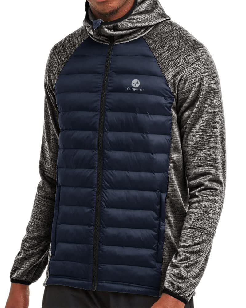 Aurgelmir Mens Winter Workout Running Hybrid Jacket Full-Zip Hooded Athletic Gym Coat Tops