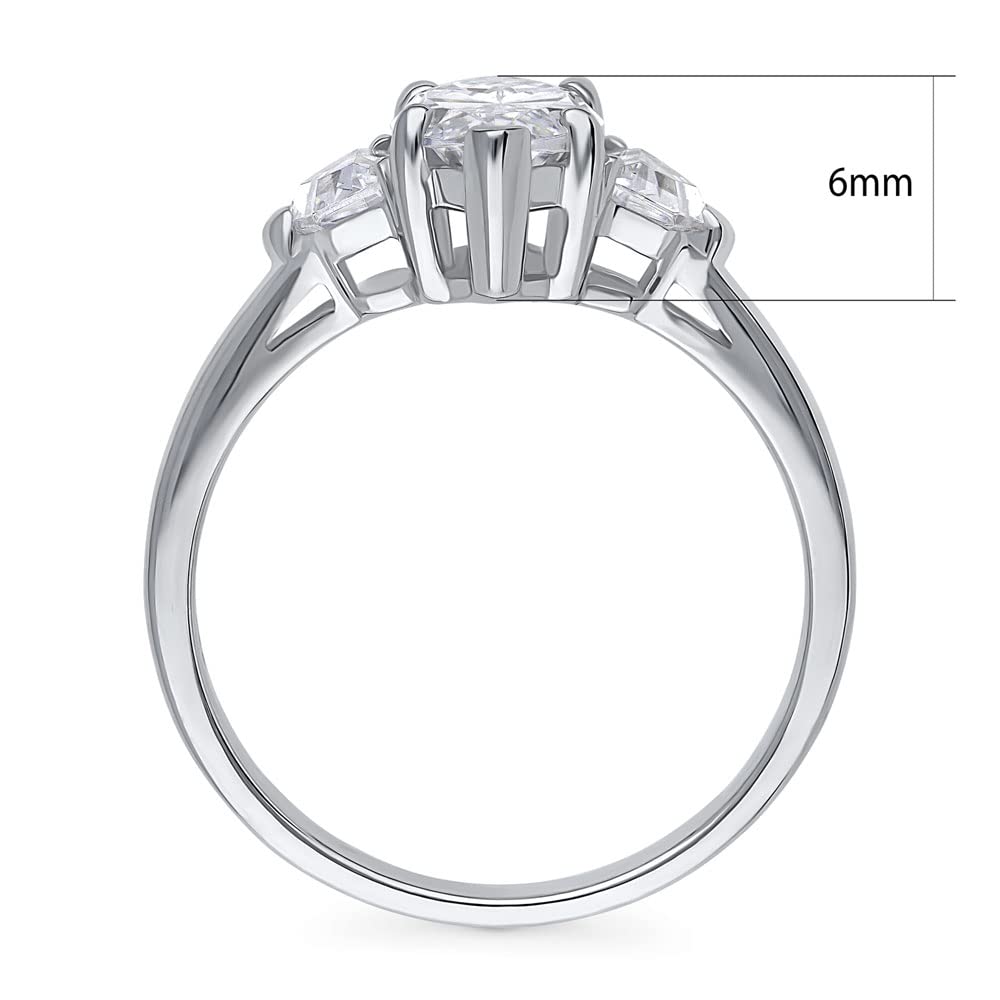 BERRICLE Sterling Silver 3-Stone Wedding Engagement Rings Marquise Cut Cubic Zirconia CZ Ring for Women, Rhodium Plated Size 7