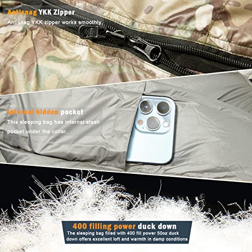 Akmax.cn Military Down Mummy Sleeping Bag for Cold Weather