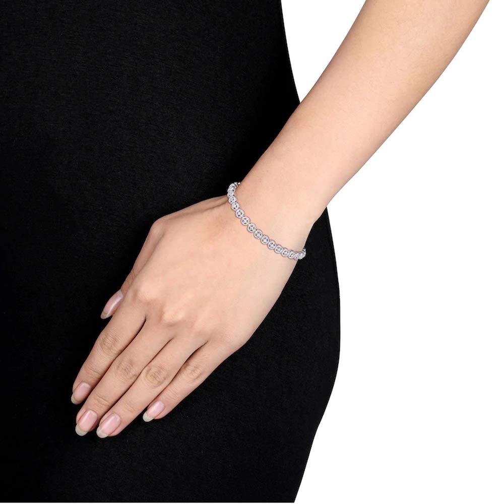 Ani's 1 CT. T.W. Round Cut White D/VVS1 Diamond Circle Frame Tennis Bracelet In Solid 925 Sterling Silver_6.5