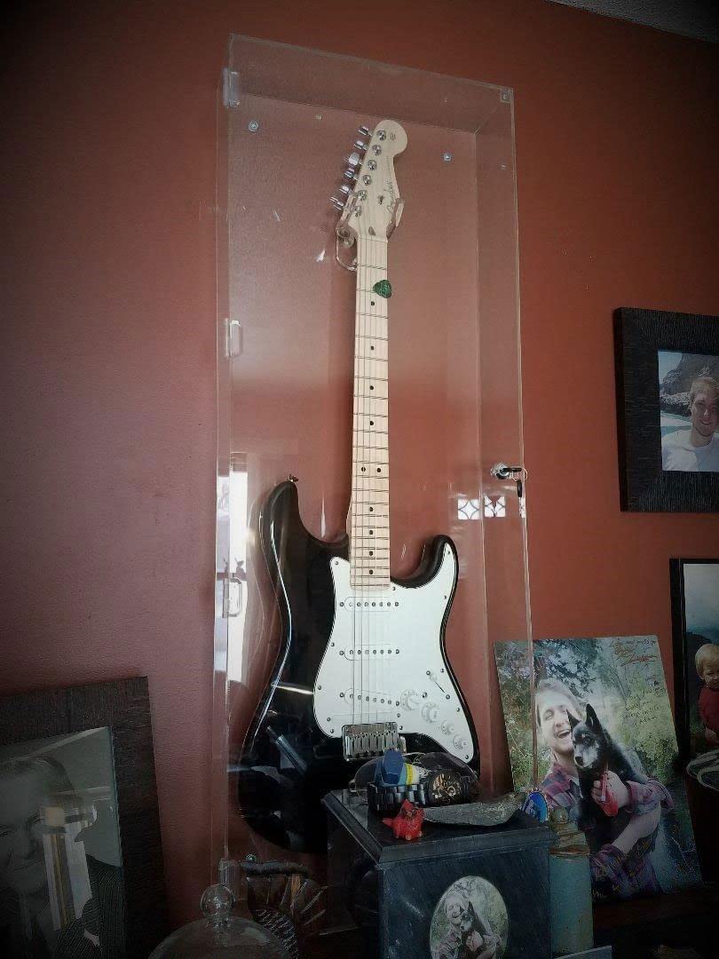 DisplayGifts Electric Guitar Display Case Rack Hanger Holder Wall Mount Cabinet Lockable 98%UV Protection