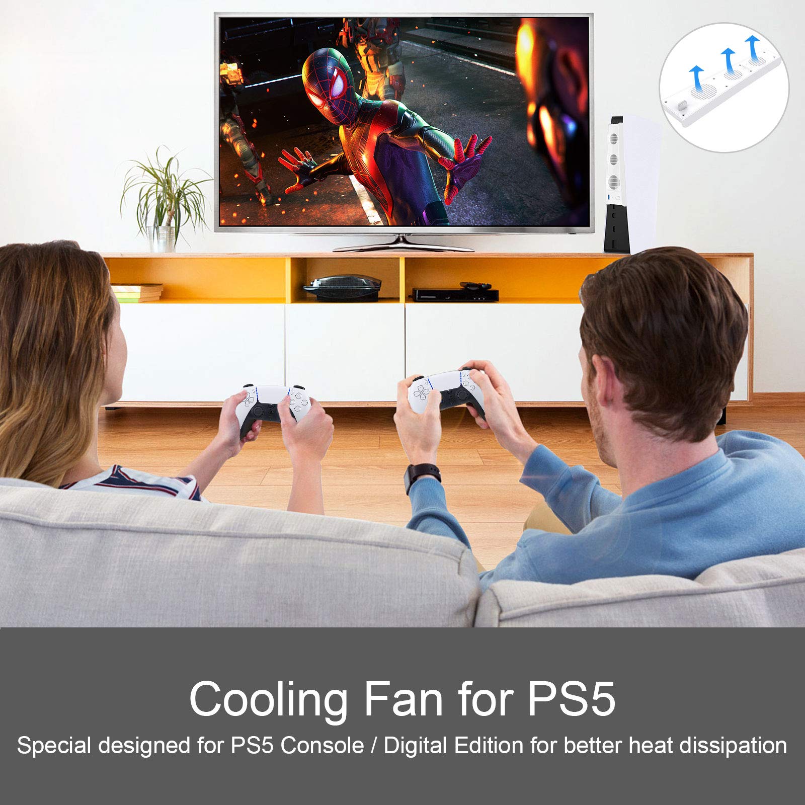 AKNES Cooling Fan for PS5,USB External Cooler 3 Fan Turbo Temperature Control Cooling Fans for Sony Playstation 5/5 Digital Edition Game Console,with 8 PCS Thumb Stick Grips Caps,White