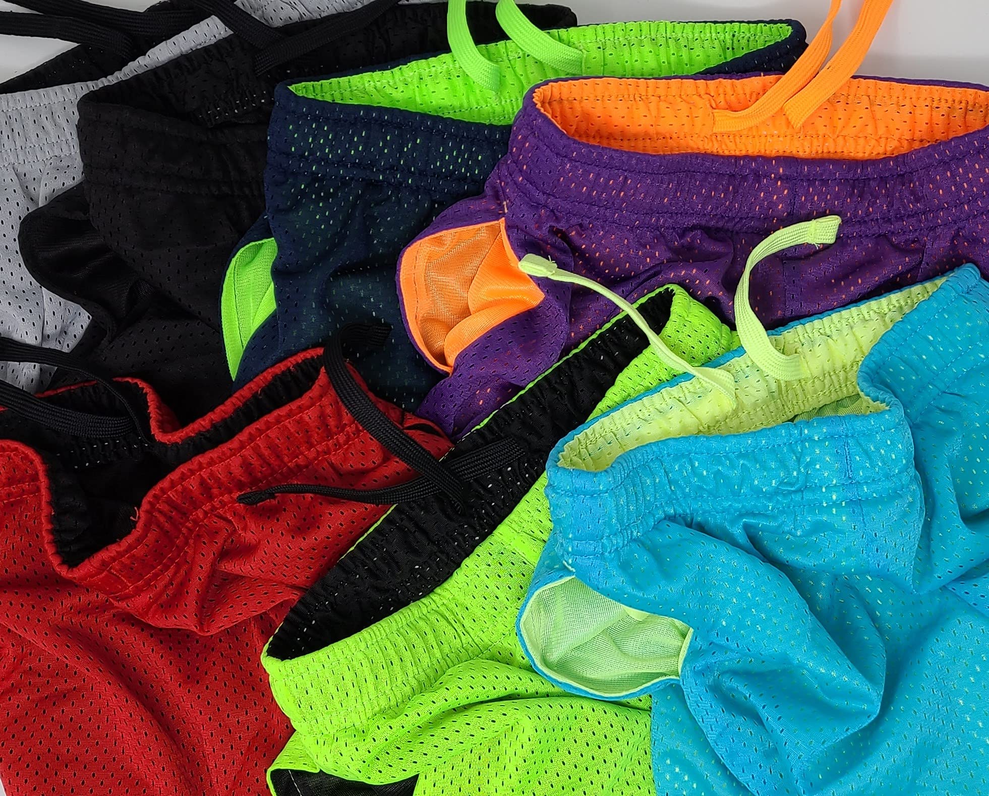 Andrew Scott Boys 7 Pack Active Performance Mesh Style Basketball Sport Shorts (7 Pack- Assorted Solids Contrast Pocket, Medium)