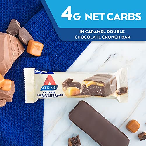 Atkins Caramel Double Chocolate Crunch Snack Bar, Protein Snack, High in Fiber, 2g Sugar, Keto Friendly, 5 Count