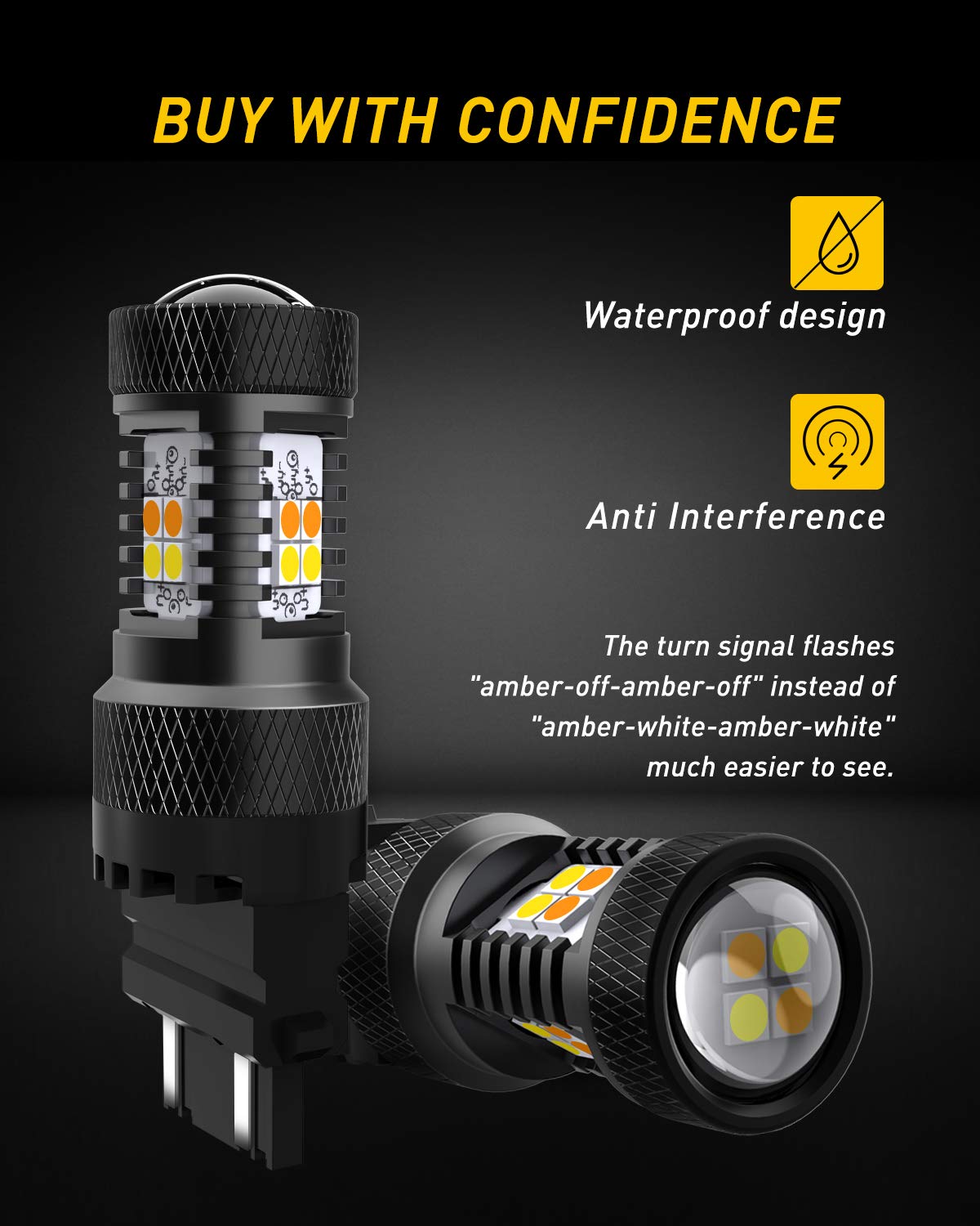 AUXITO White and Amber Dual Color Switchback 3157 3155 3457 4157 LED Bulbs with Projector 3030 Chipsets for Car Turn Signal Lights Parking Lights, (Pack of 2)