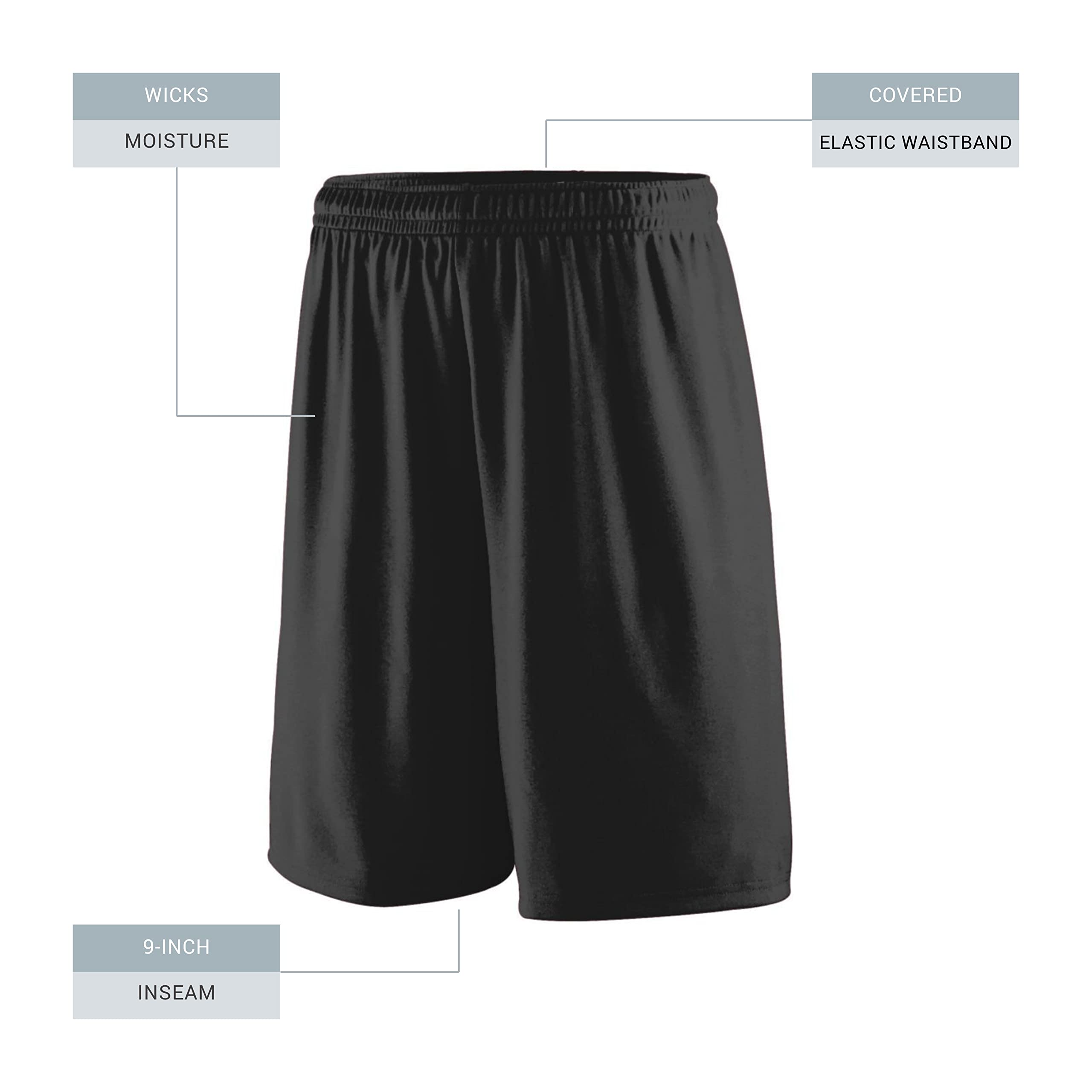 Augusta Sportswear Youth Training Shorts: 9-Inch Inseam for Teens, Athletic Workout Gym Clothes, Black, Large