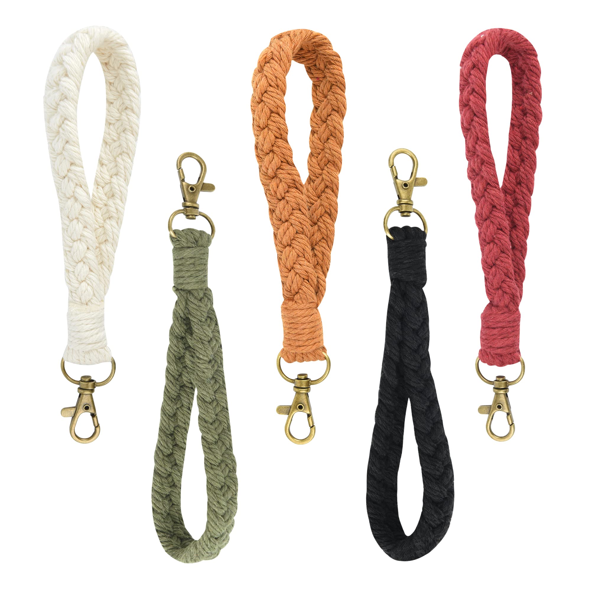 AllReal 5 Pcs Macrame Boho Keychain Soft Woven Wristlet Bracelet for Women Knotted Lanyard Keyring Holder for Wedding Bridal Gift
