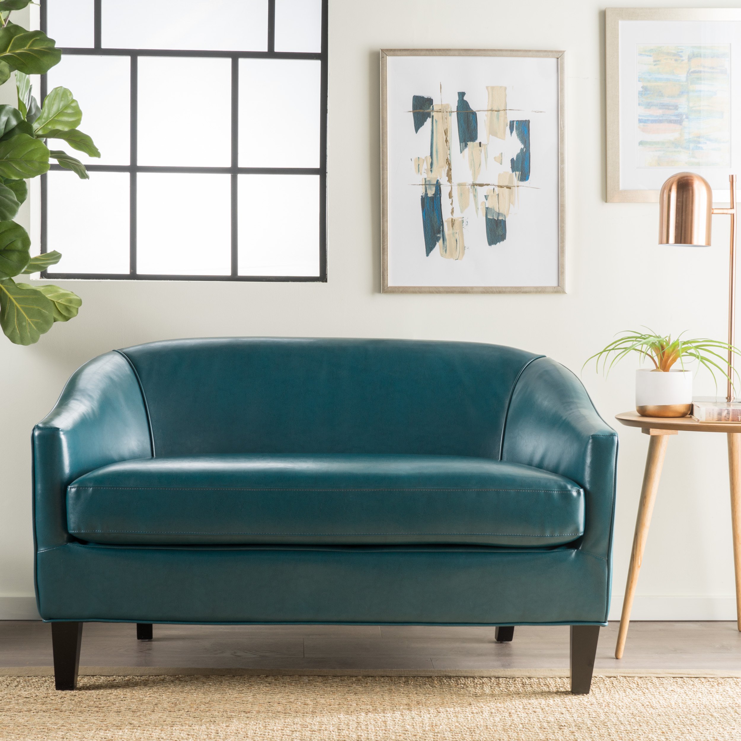 Christopher Knight Home Justine Leather Loveseat, Teal