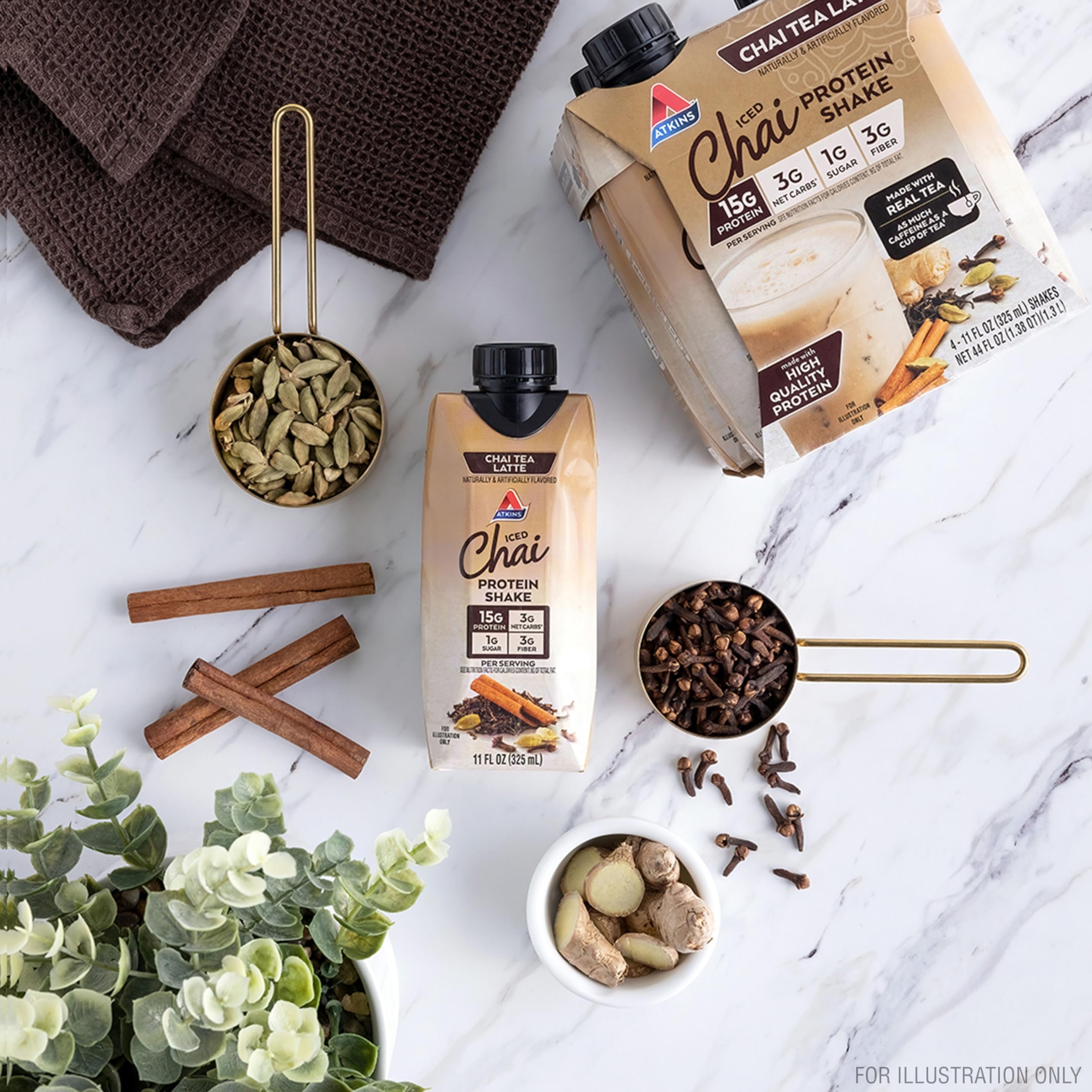 Atkins Chai Tea Latte Protein Shake, 15g Protein, Low Glycemic, 3g Net Carb, 1g Sugar, Keto Friendly