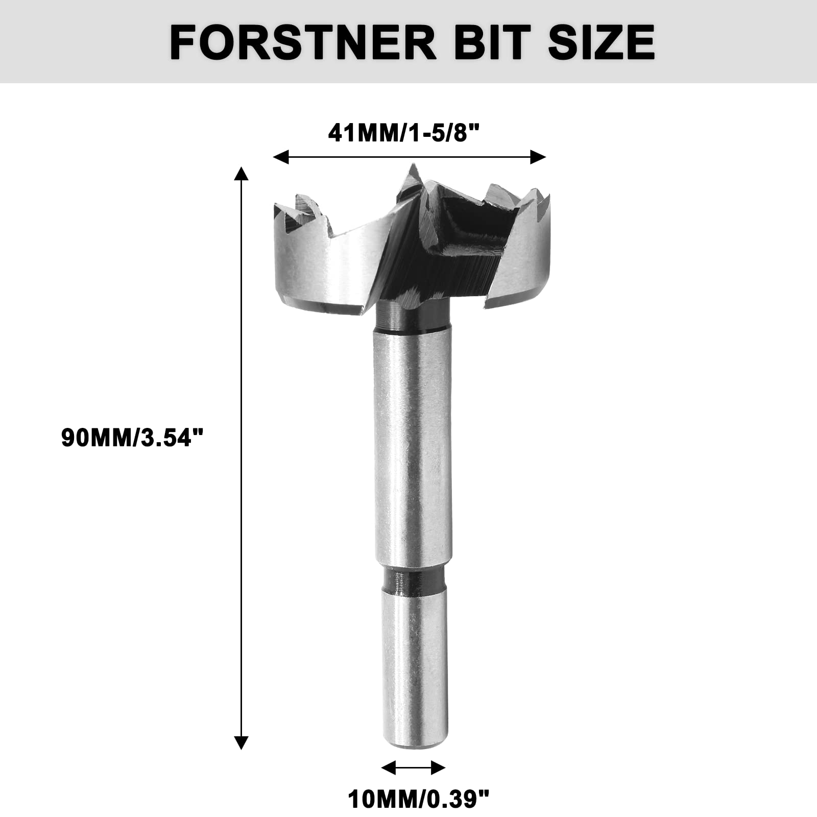 Biaungdo 1-5/8 Inch Forstner Drill Bit, 3/8 Inch Round Shank Forstner Bit Precision Shear Multi-Tooth Woodworking Tool for Wood(41mm)