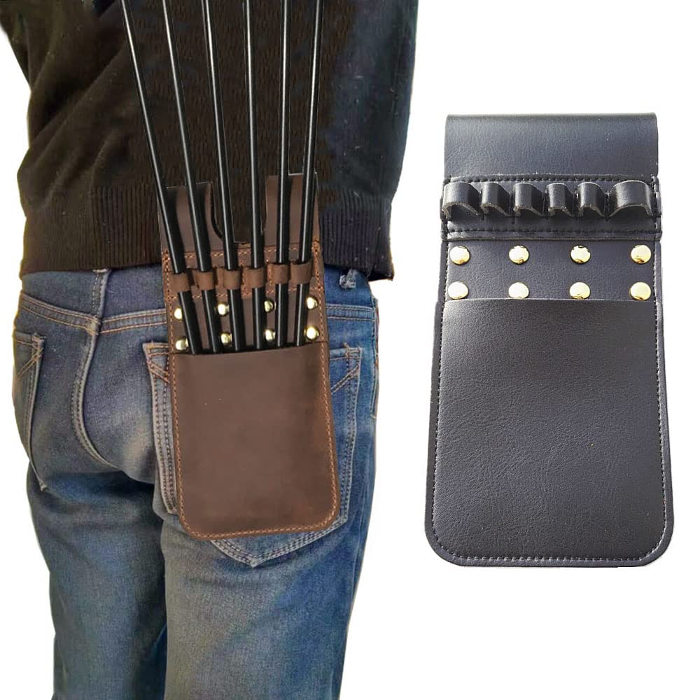 AMEYXGS Archery Pocket Arrow Quiver Leather Arrow Holder Portable Arrow Training Carrier Bag for Shooting Hunting Accessory (brown)