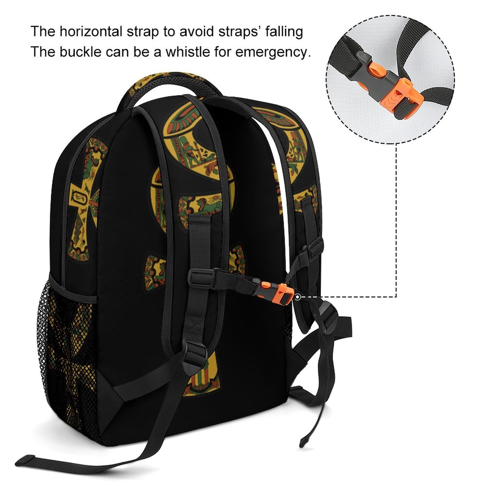 Ankh Detailed RBG Backpack for Women Men Casual Travel Daypack Business Work Shoulder Bag Gifts