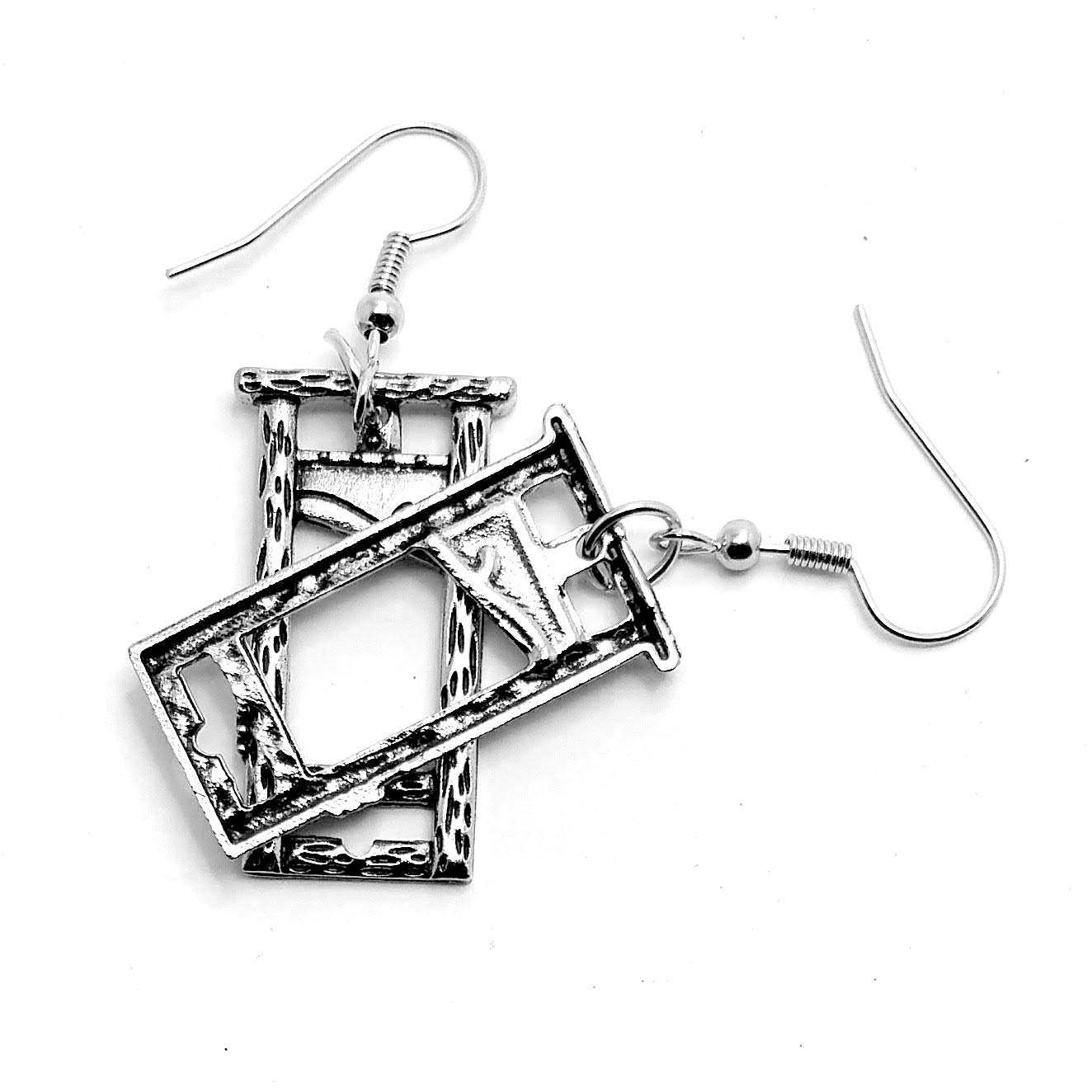 Antiqued Silver Guillotine Drop Earrings