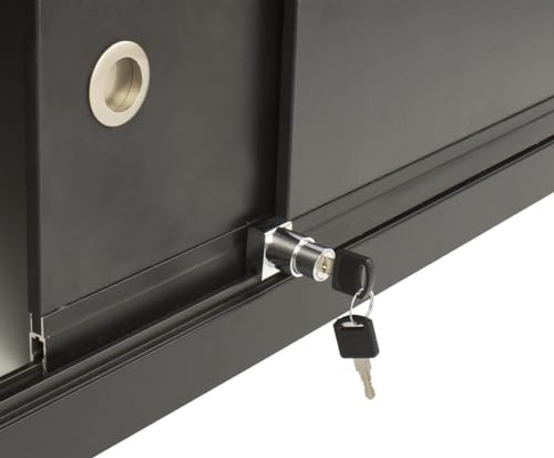 Displays2go 60 Inch Glass Showcase, Hidden Storage, LED Lights, Lockable Sliding Door - Black (IAPHV60LED)