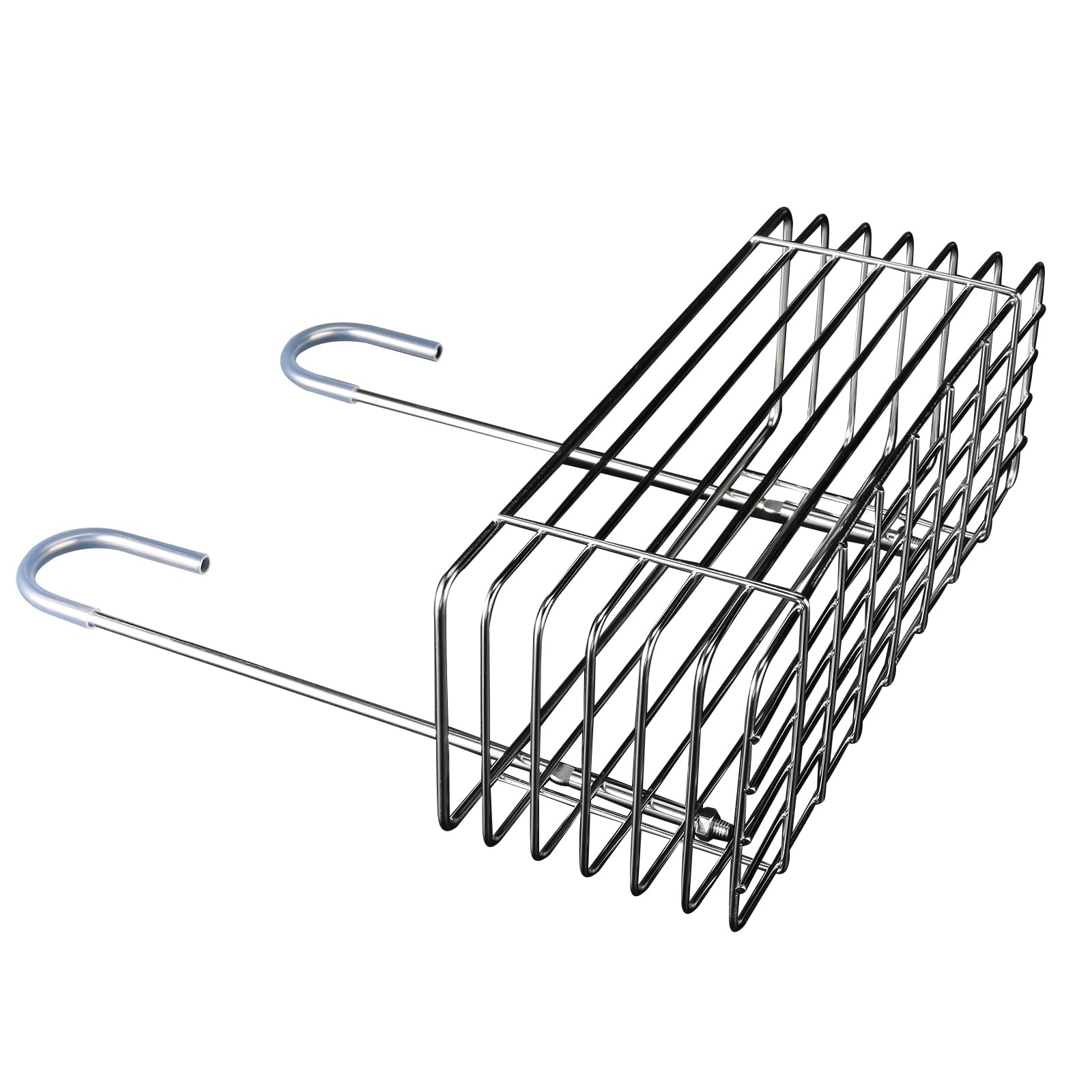Mewutal Hanging Shower Basket 304 Stainless Steel Bathroom Storage Rack Movable Shampoo Bracket Single Layer Shelf with Rotatable Hooks, for Bath Ball Soap Towel Face Wash (310×280×100mm/12×11"×4")