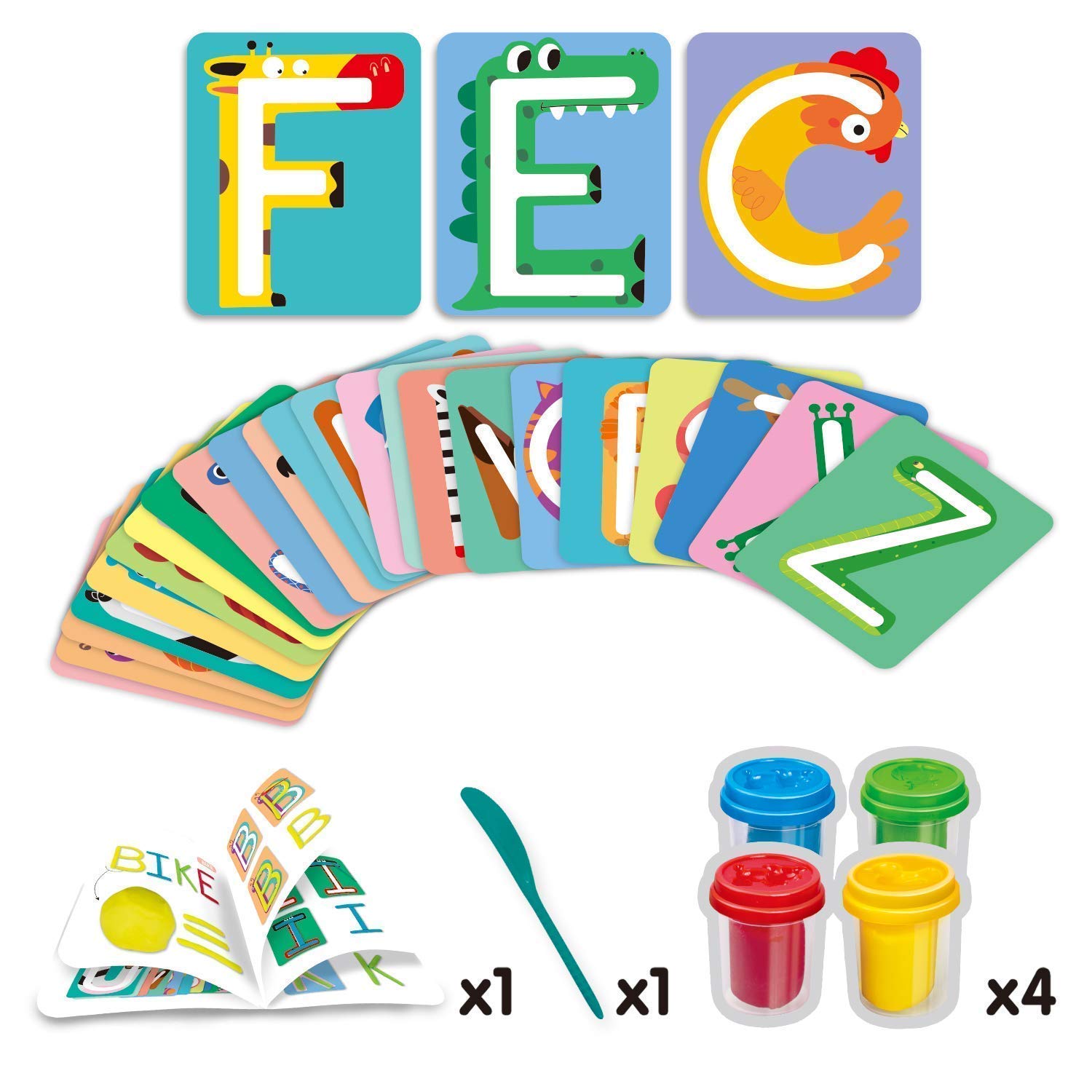 Dough Preschool Education Recognition Fundamental Starter Set, Alphabet Shape and Learn Letters and Language, 3 Years and Up with 4 Colors Dough