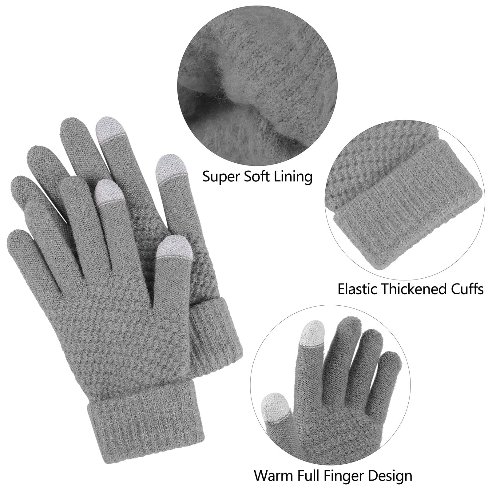 Apoway 5 in 1 Winter Set Include Knitted Pom Pom Beanie Hat Scarf Gloves Facemask and Earmuffs for Women Men
