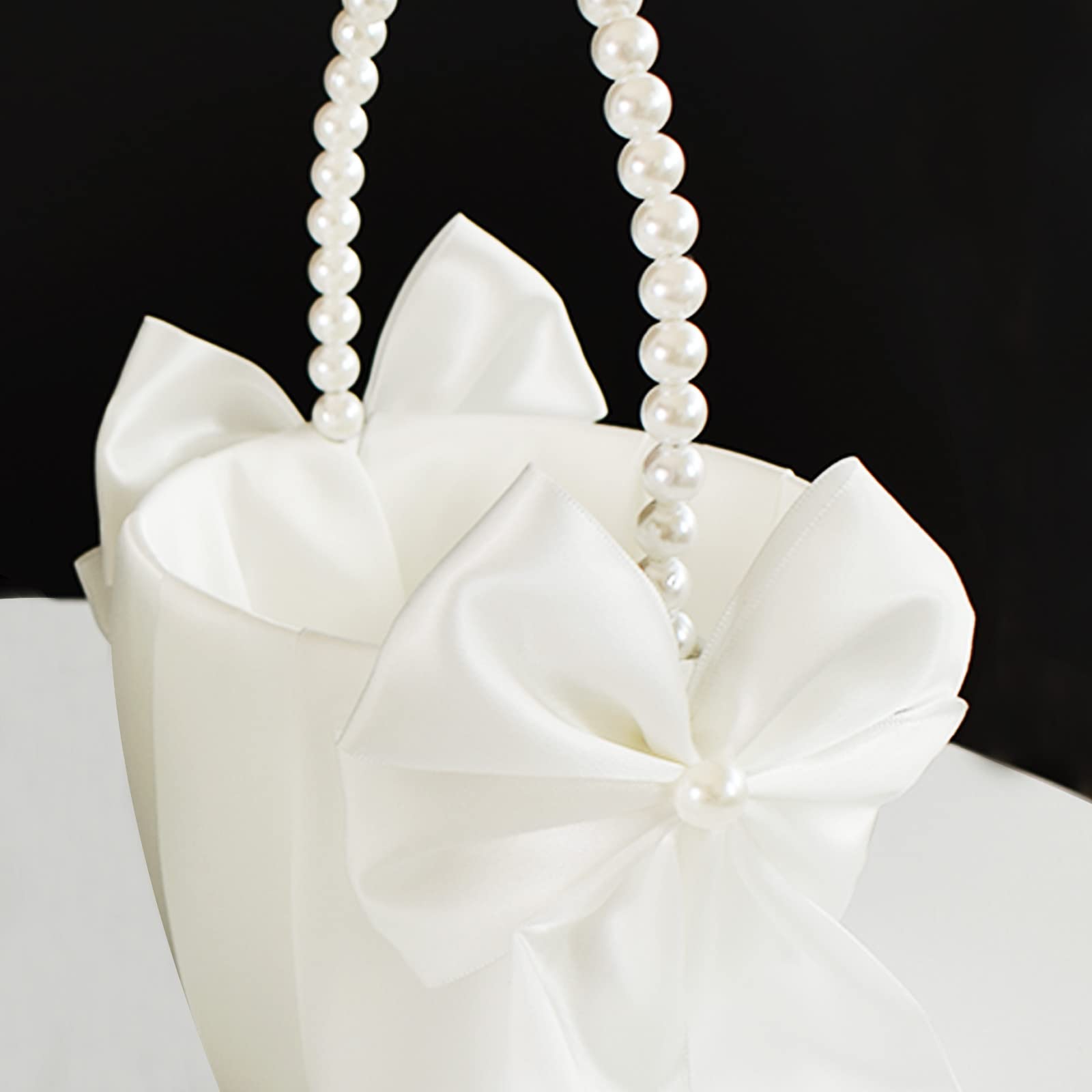 ATAILOVE Flower Girl Basket with Pearl Handle, Ivory Fariy Wedding Baskets for Flower Girls