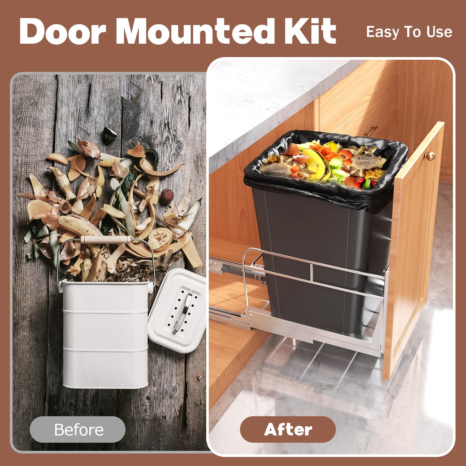Biboraya 40 QT Pull Out Trash Can Under Cabinet,Slide Out Garbage Can Kit for Kitchen,Bathroom,Laundry,Garbage Can Not Included, Requires Minimum Cabinets Opening 12.2" W X 17.2" D