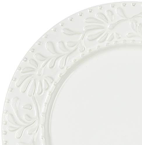 American Atelier Round Dinnerware Sets | White Kitchen Plates, Bowls, and Mugs | 16 Piece Bianca Leaf Collection | Dishwasher and Microwave Safe | Service for 4