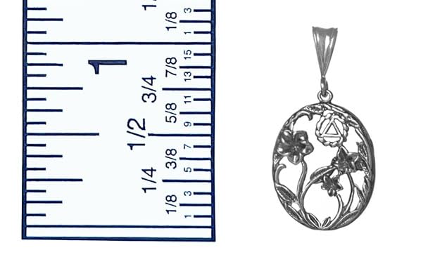 Alcoholics Anonymous (AA) Symbol - Sterling Silver Pendant, AA Symbol in a Old Fashion Style Pendant with 3 Flowers