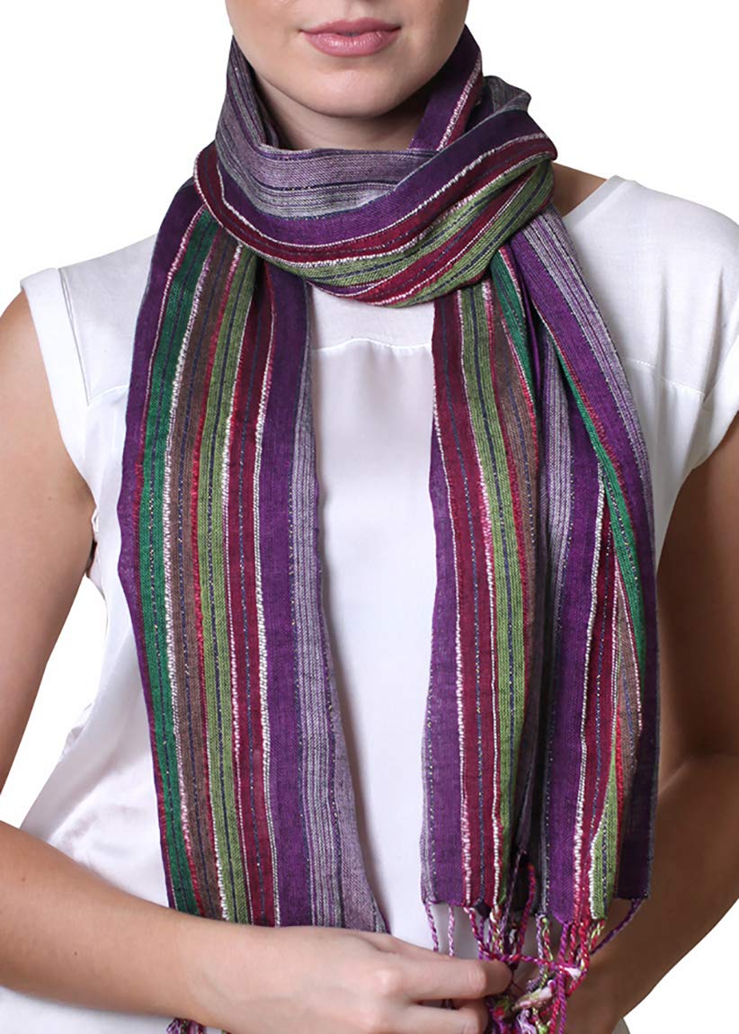 Anika Dali Women’s Jewel Shimmer Multicolor Stripe Scarf, Metallic Pashmina Shawl (Purple Dazzle)