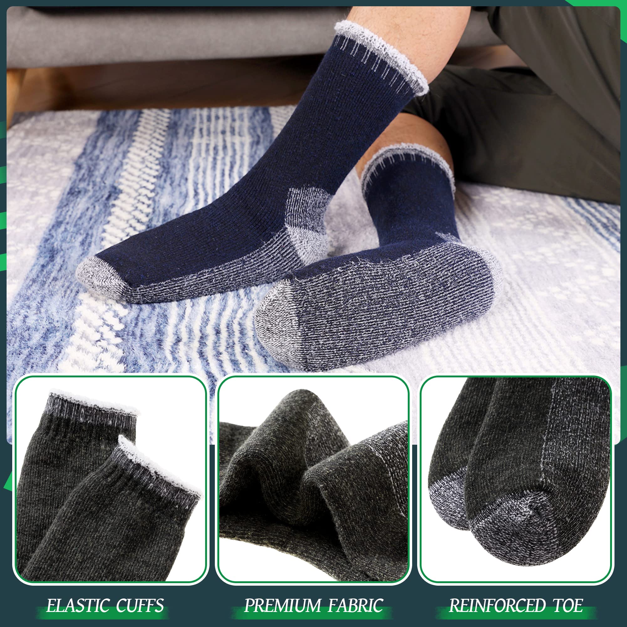 AMENLAN Men Merino Wool Socks Soft Cozy Warm Thermal Thick Hiking Heavy Work boot Winter Crew Socks 5 Pack (4 Pairs Color)