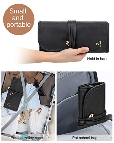 Relavel Makeup Brush Rolling Case Makeup Brush Bag Pouch Holder Cosmetic Bag Organizer Travel Portable Cosmetics Brushes Black Leather Case with Small Clear Bag