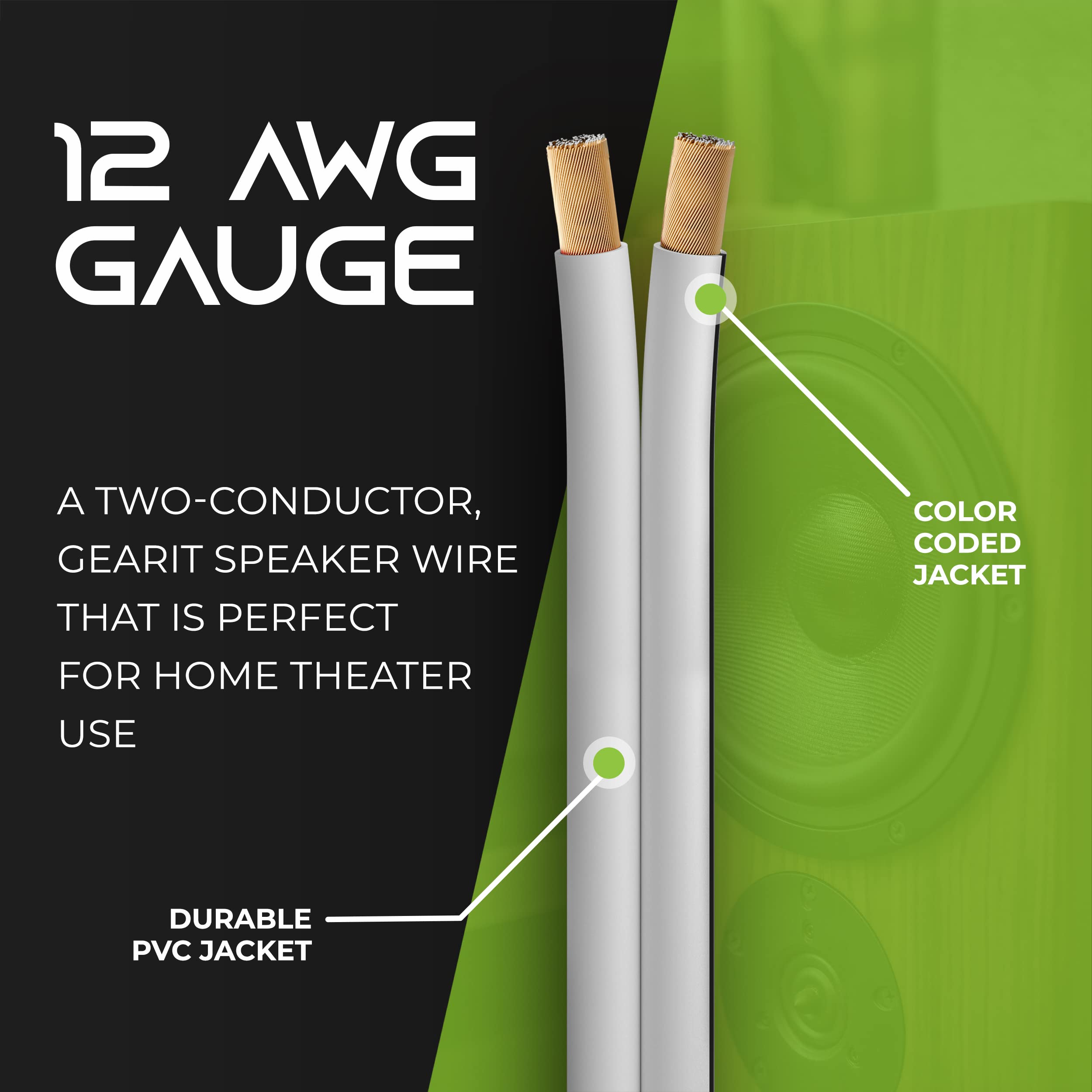 GearIT 12AWG Speaker Wire, Pro Series 12 Gauge Speaker Wire Cable (200 Feet / 60.96 Meters) Great Use for Home Theater Speakers and Car Speakers, White