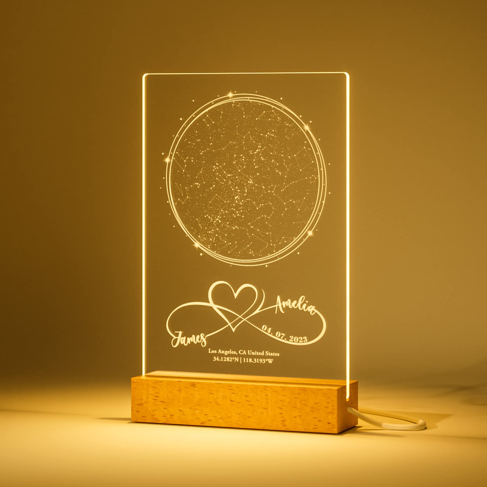 Bemaystar Personalized Couple Gifts, Custom Star Map with Infinity Sign, Customized Star Constellation Map Night Light for Anniversary Wedding Birthday Christmas Specific Date