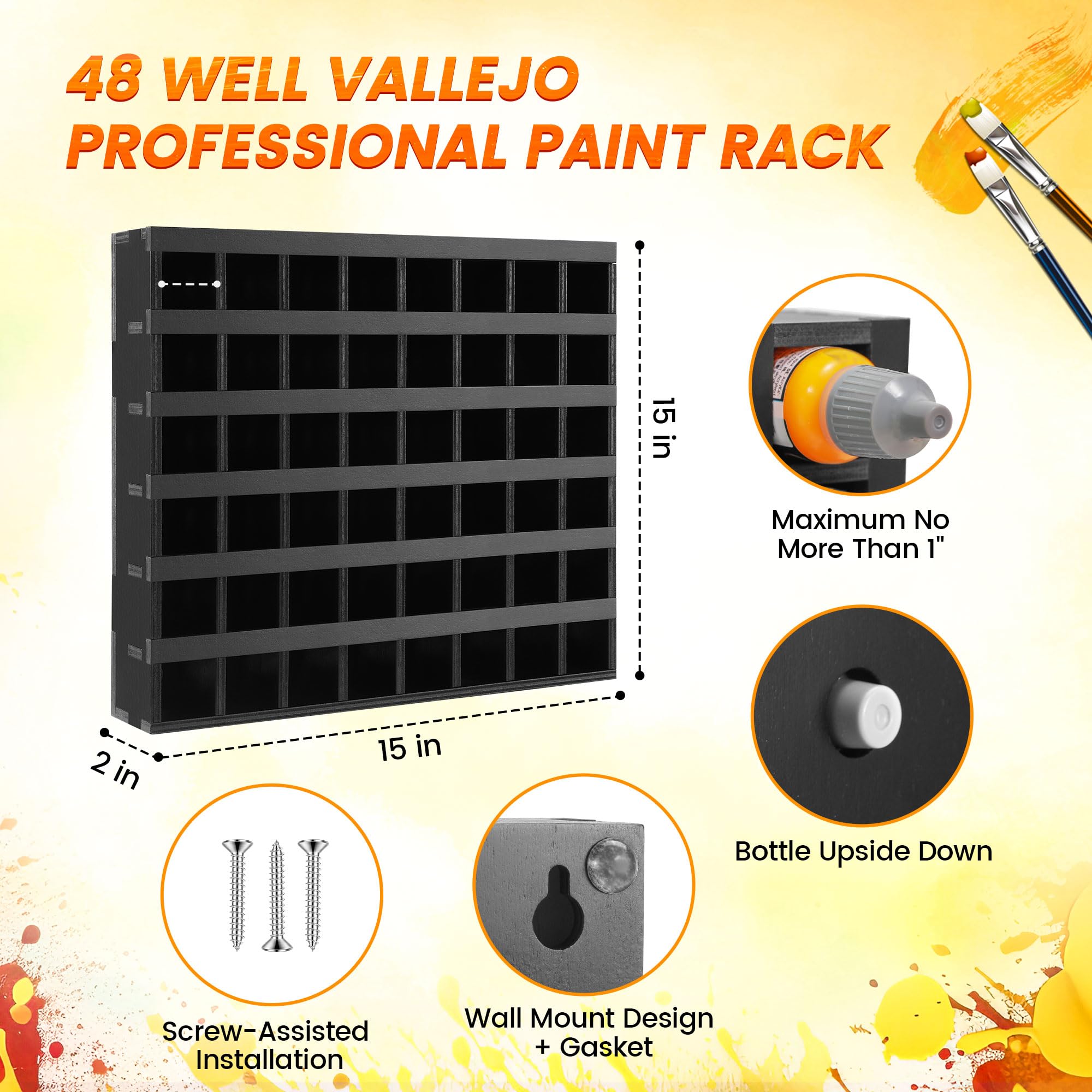 Bkaleme Paint Holder Organizer, Wall Mounted Citadel Paint Rack, Dedicated to Vallejo Paint Storage, Wooden 48 Holes Acrylic Paint Organization Rack