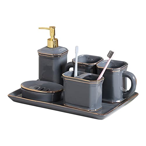 ARINAL Soap Pumps Household Ceramic Toothbrush Cup, Tooth Jar, Mouthwash Cup, Soap Dispenser, Soap Dish Set with Tray Liquid Dispencer Container