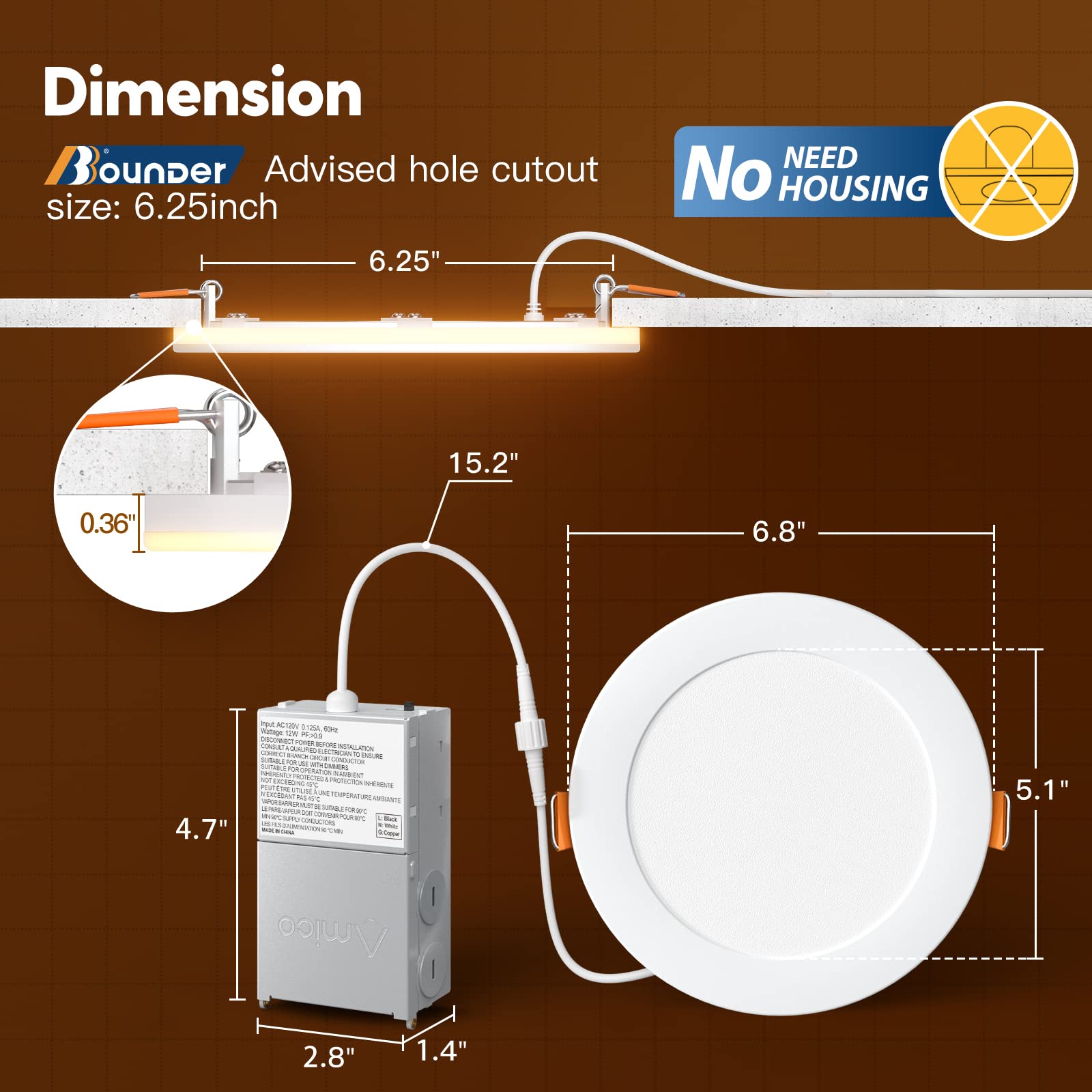 BBOUNDER 16 Pack 6 Inch 5CCT LED Recessed Ceiling Light with Night Light, 2700K/3000K/3500K/4000K/5000K Selectable Ultra-Thin Recessed Lighting, 12W=110W, 1100LM, Canless Wafer Downlight - ETL&FCC