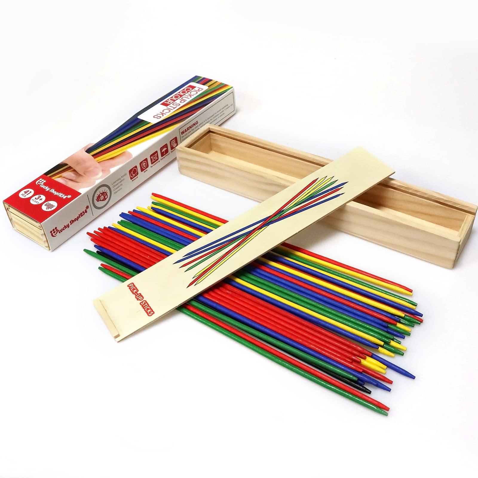 DOXISHRUKY Classic Wooden Thin Pick Up Stick Game 41 Pieces Fun Family Game Gift Idea 9.8 Inch Long