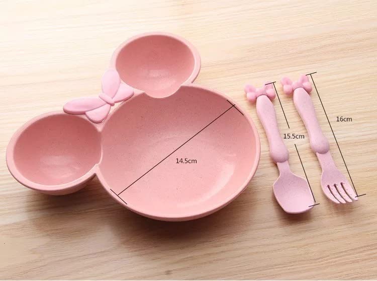 Baby feeding plate 3Pcs/Set Mickey face baby dishes (Pink)