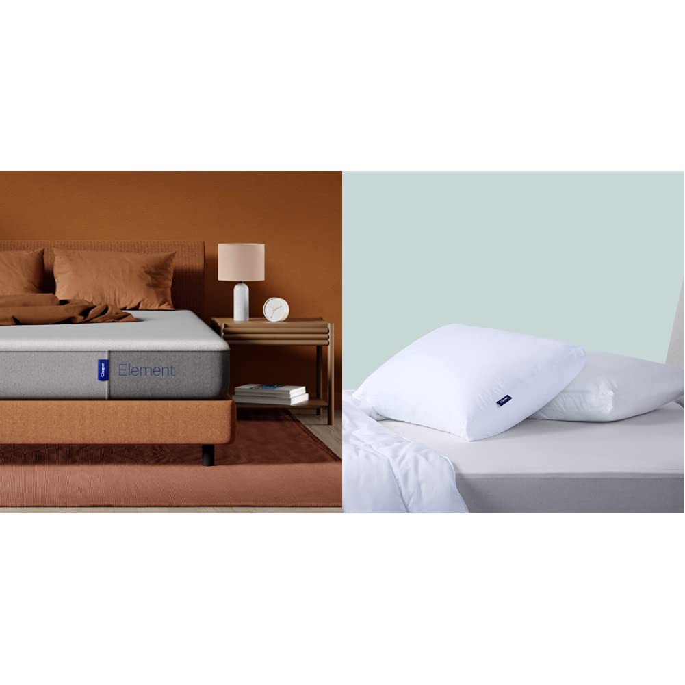 Casper Sleep Element Mattress, King, Grey & Original Pillow for Sleeping, King, White, Two Pack