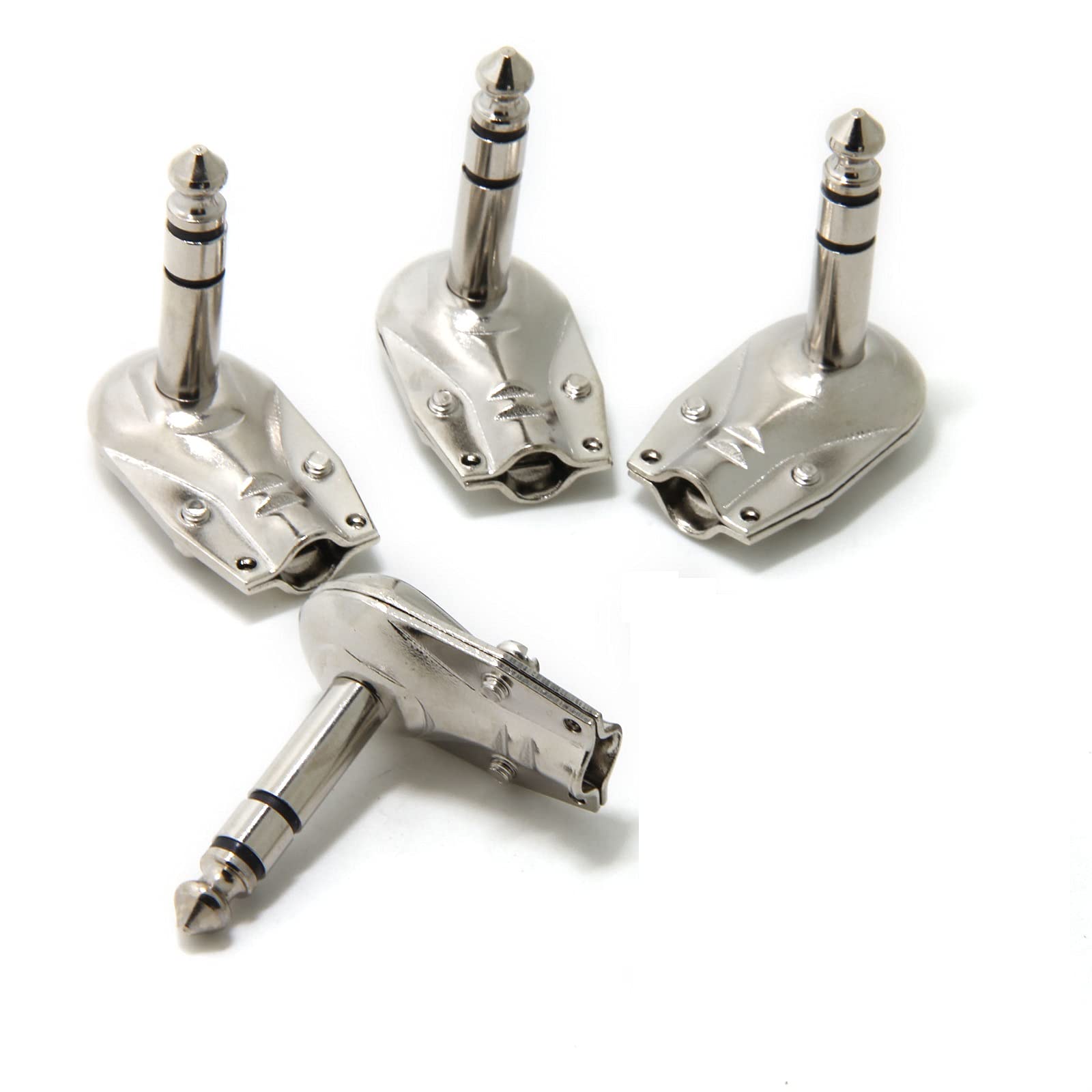 Ancable 4-Pack 1/4" Right Angle Plugs TRS Stereo Heavy Duty Flat Low Profile Pancake Style for Guitar, Instrument, Speaker/Microphone/Patch Cables - 6.35mm Male 1/4 Inch Phone Plug