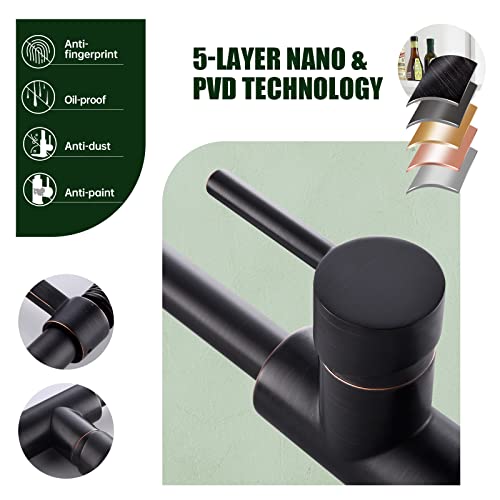 APPASO Commercial Pull Down Sprayer Kitchen Faucet with Soap Dispenser - Oil Rubbed Bronze High Arc Tall Modern Single Handle Spring Kitchen Sink Faucet with Pull Out Spray