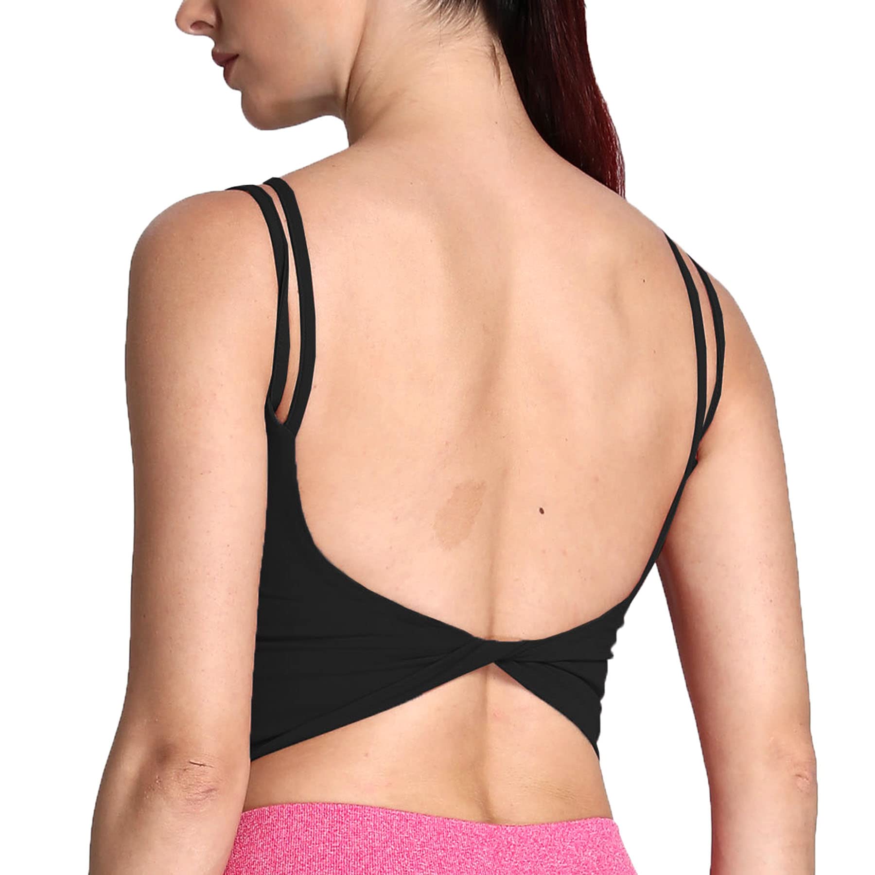 Aoxjox Women's Workout Sports Bras Fitness Padded Backless Yoga Crop Tank Top Twist Back Cami (Black, Medium)