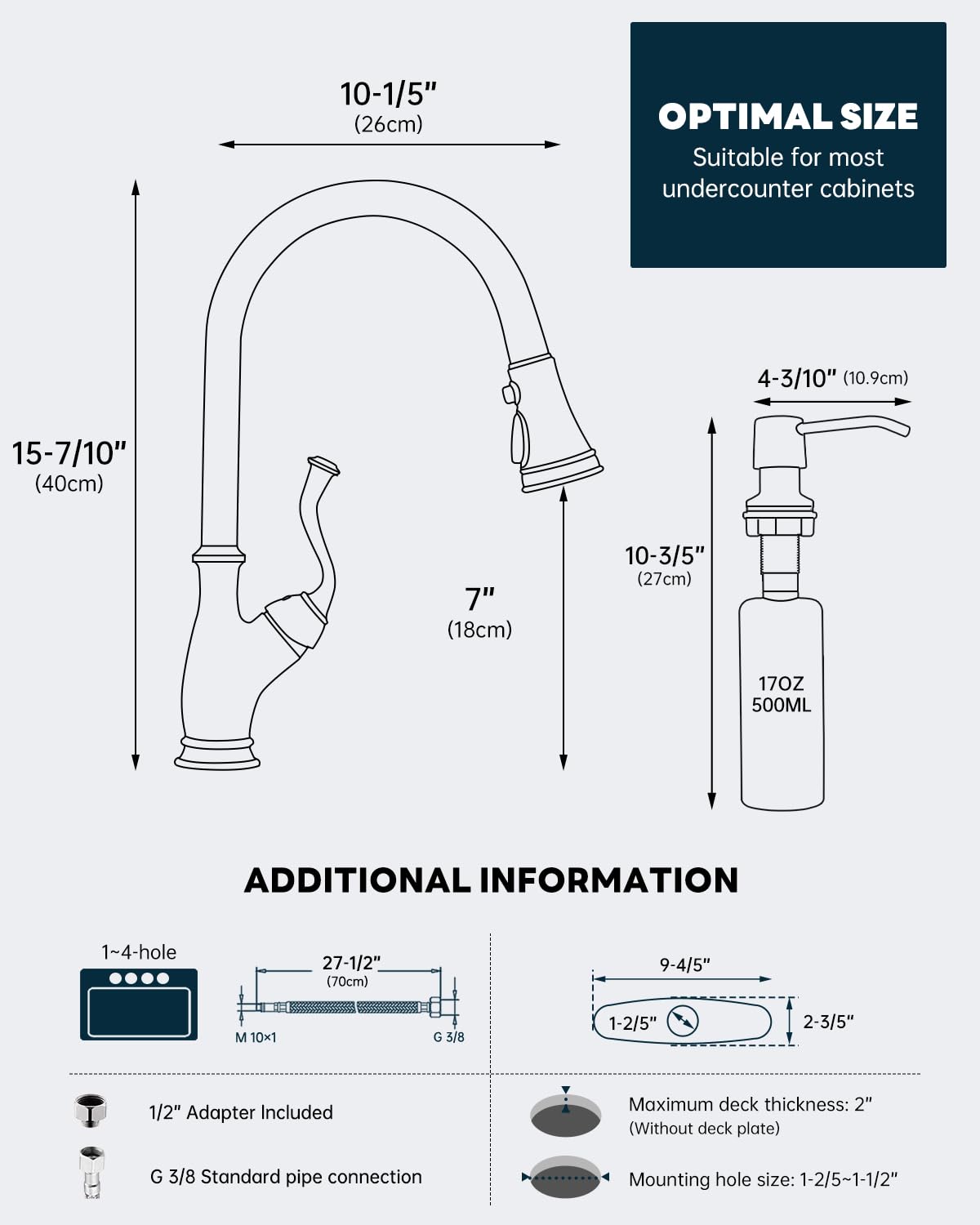 APPASO Oil Rubbed Bronze Kitchen Faucet with Soap Dispenser, Stainless Steel Kitchen Faucet with Pull Down Sprayer 3-Function High Arc Single Handle Bronze Kitchen Sink Faucet