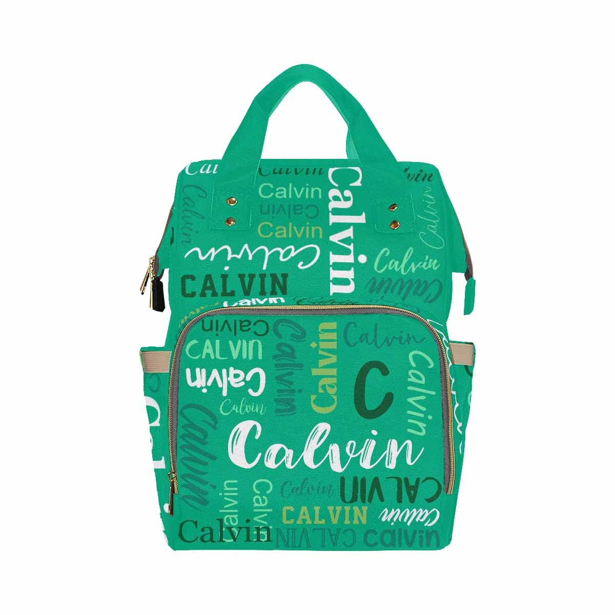 Artsadd Custom Name Diaper Bag with Thermal Pockets, Green Monogram Travel Shoulder Bag Customized Baby Backpack with Name Causal Laptop Handbag for Women New Mom