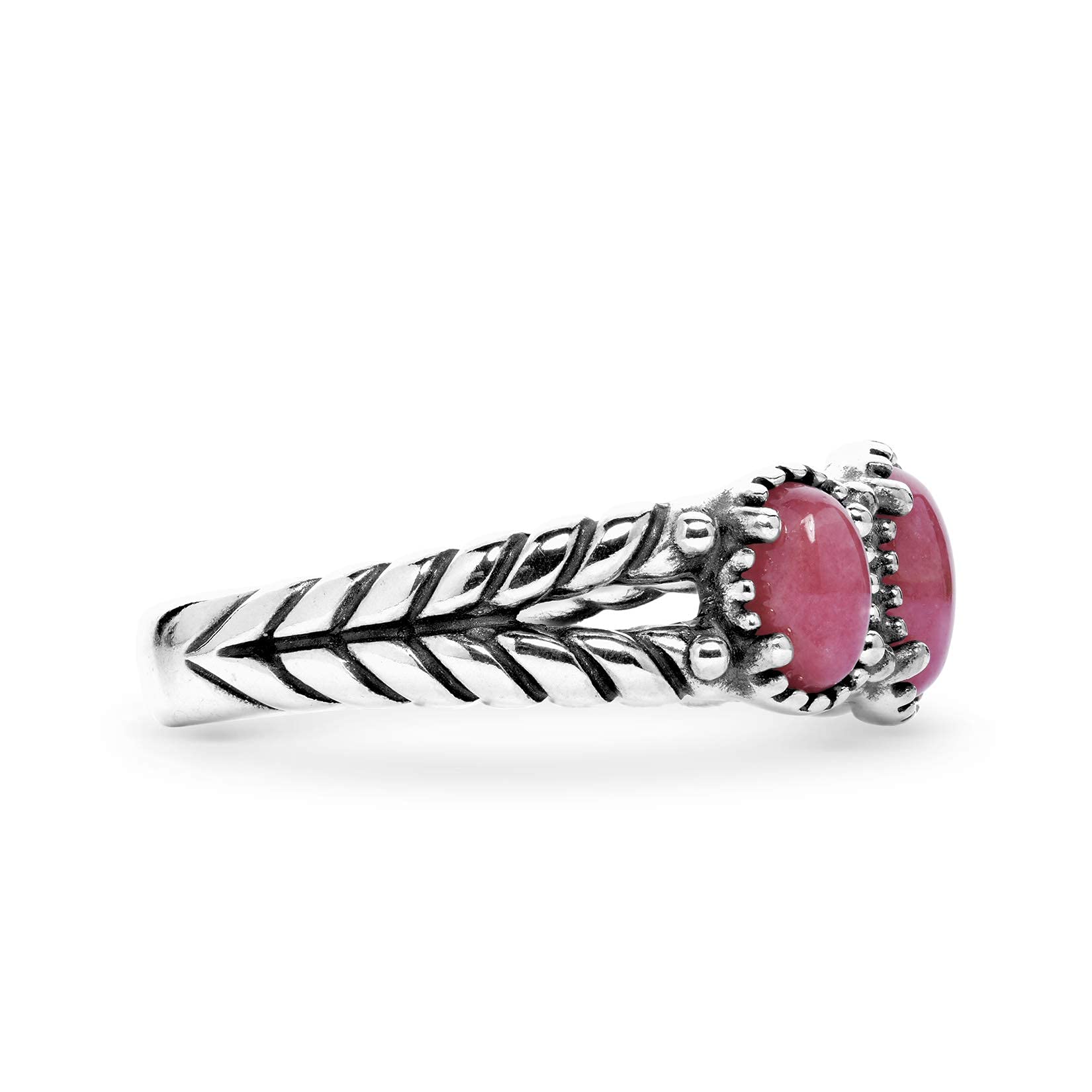 American West Sterling Silver Women's Ring Pink Rhodonite Gemstone 3-Stone Design Size 10