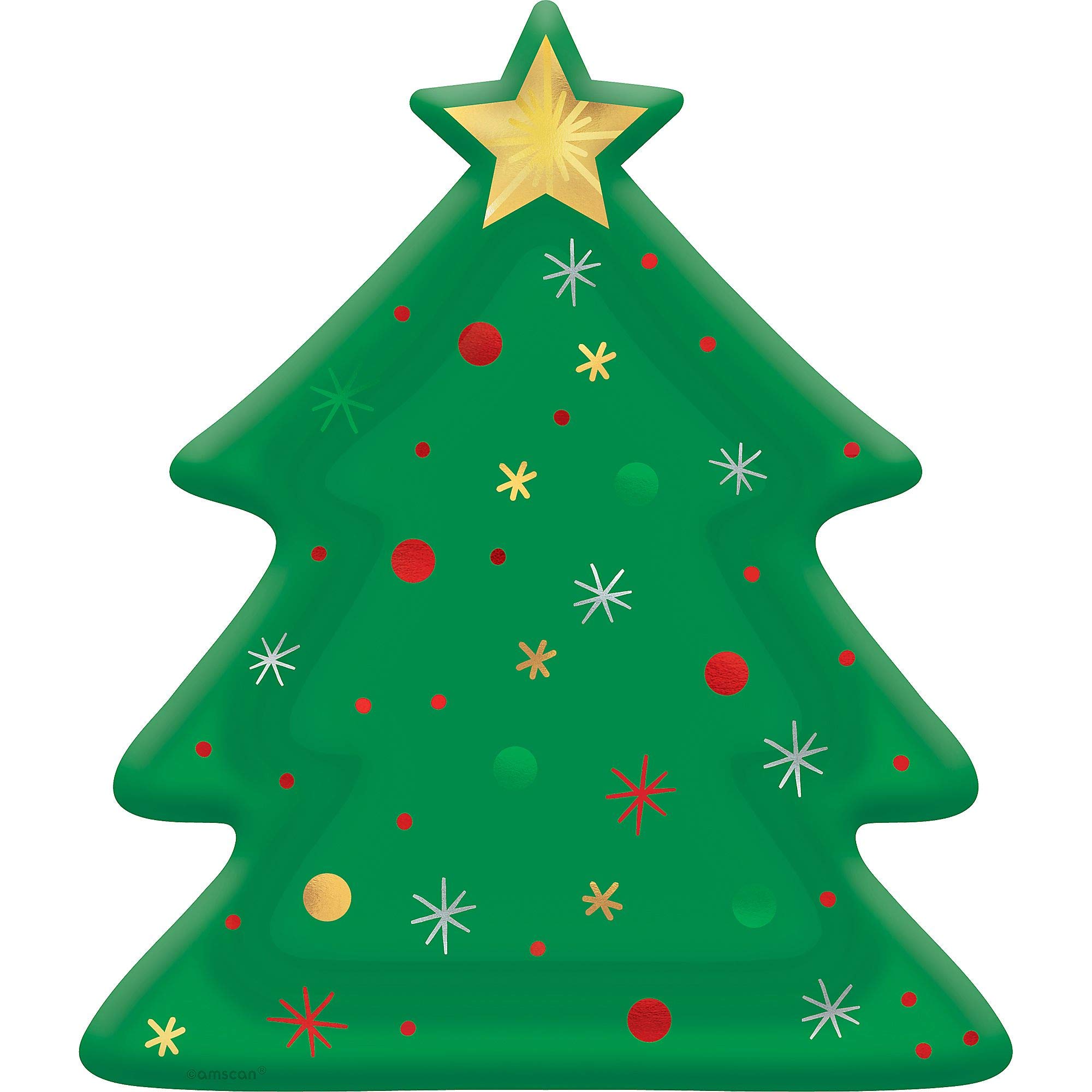 Amscan 430790 Christmas Tree Shaped Plate, 10.5", 8 Ct, One Size, Multicolor