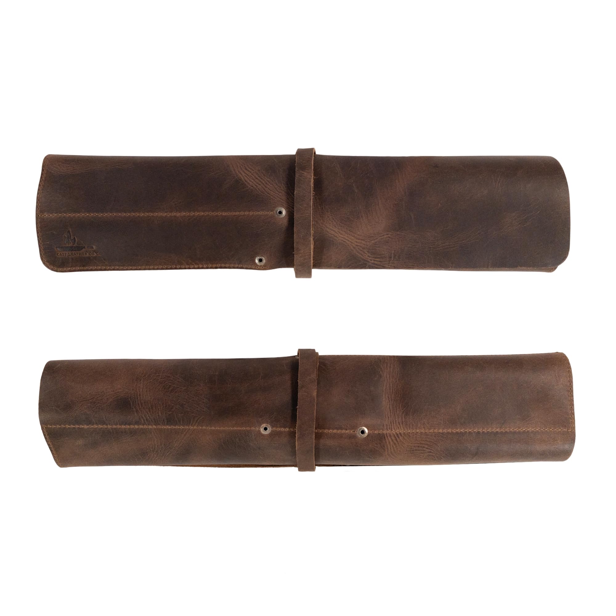 Cast Leather Co., Rectangular Knife Roll with 6 Slots, Portable Knife Organizer Case, Travel Bag, Cooking Accessory, Full Grain Leather, Handmade, Bourbon Brown