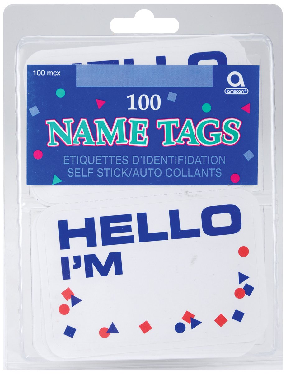 Amscan 451NT-45 Hello Confetti Self-Adhesive Name Tag, 2.25 by 3.25-Inch, 100-Pack